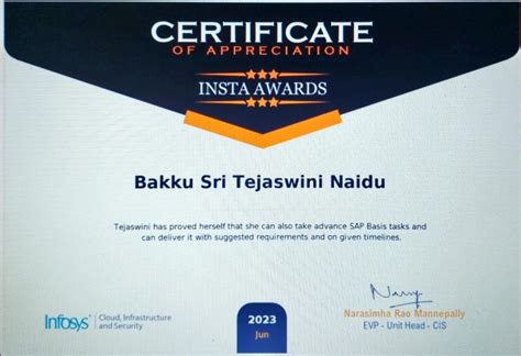 Sri Tejaswini Naidu On Linkedin Infosys Instaawards Sapbasis
