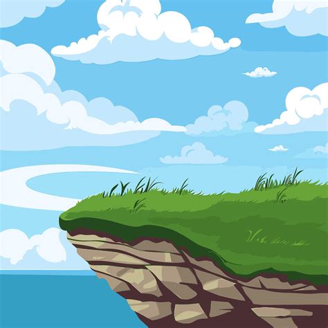 Cartoon Illustration Of A Cliff With Grass And Clouds 50754866 Vector