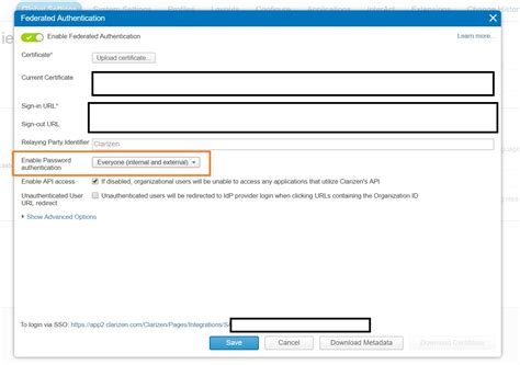 Allow For Other Options In Enable Password Authentication Clarizen Success