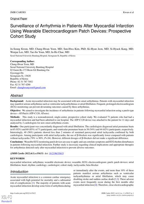 Pdf Surveillance Of Arrhythmia In Post Myocardial Infarction Patients Using Wearable Ecg Patch
