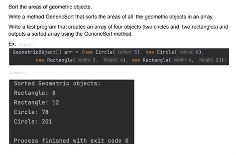 Solved Sort The Areas Of Geometric Objects Write A Method
