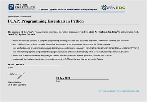 Completed Pcap Programming Essentials In Python M Sai Charan Posted On The Topic Linkedin