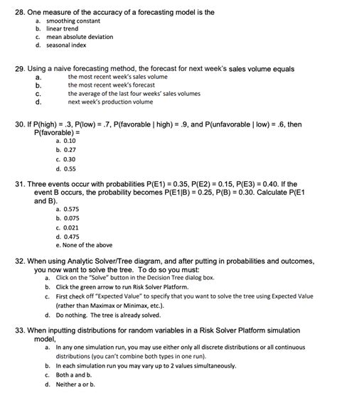 Solved 28 One Measure Of The Accuracy Of A Forecasting Chegg Com