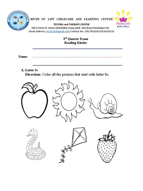 3rd Quarter Exam Kinder Pdf