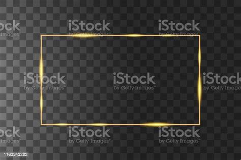 라이트 효과가 있는 벡터 황금 프레임입니다 빛나는 사각형 배너입니다 검은 색 투명 한 배경에 격리 벡터 일러스트레이션 건설 프레임에 대한 스톡 벡터 아트 및 기타 이미지