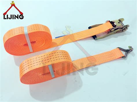 50mm Width Lashing Ratchet Tie Down Straps With Double J Hook Strap