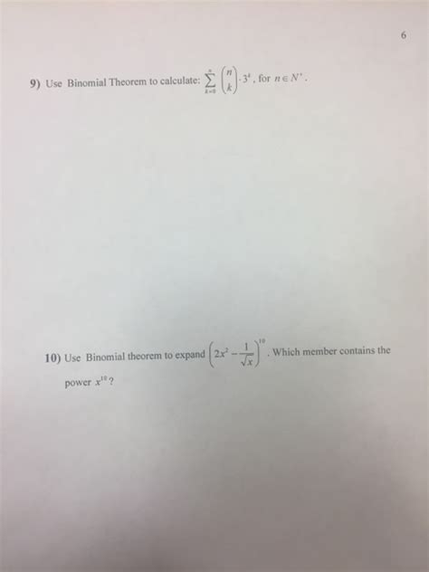 Solved Use Binomial Theorem To Calculate Sigma N K N K Chegg