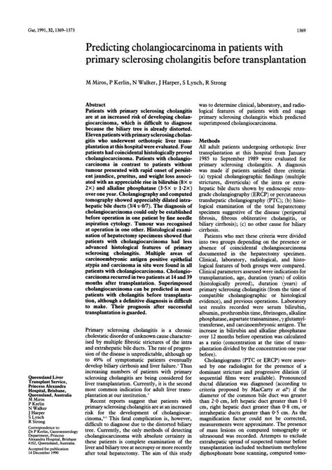 PDF Predicting Cholangiocarcinoma In Patients With Primary Sclerosing Cholangitis