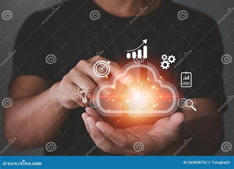 Man Hand Showing And Accessing The Cloud Computing Technology Internet