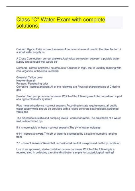 Class C Water Exam With Complete Solutions Class C Water