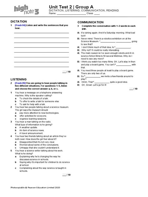 Highnote3 Unit Skills Test Unit02 Groupa Pdf Outer Space Atmosphere Of Earth