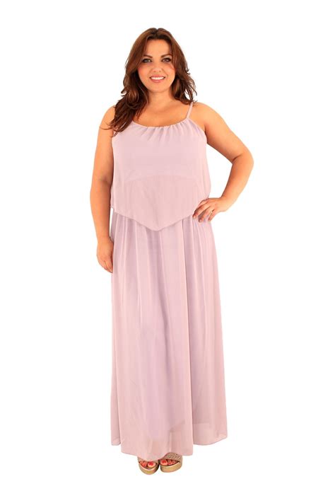 Ladies Plus Size Lined Chiffon Long Maxi Dress Strappy Cami Chiffon