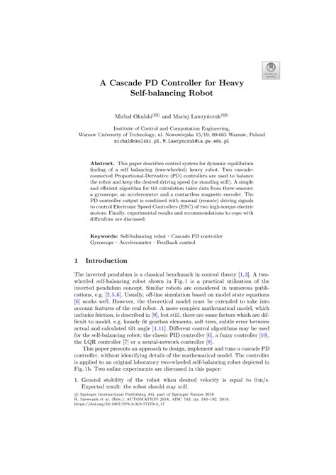 Pdf A Cascade Pd Controller For Heavy Self Balancing Robot