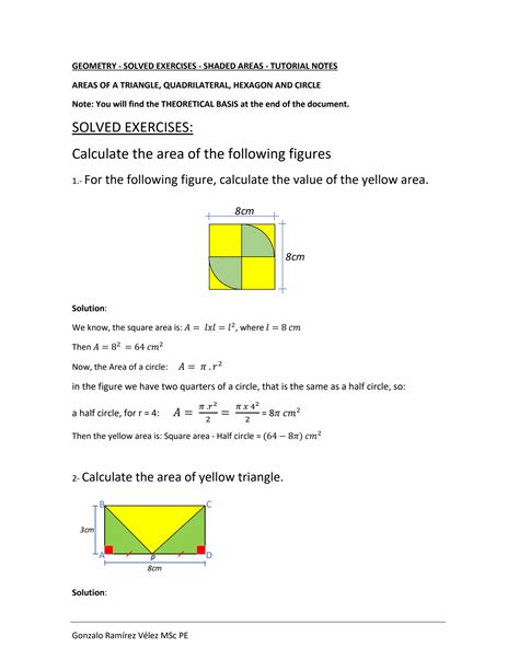 Solution Geometry Solved Exercises Shaded Areas Triangle Quadrilateral
