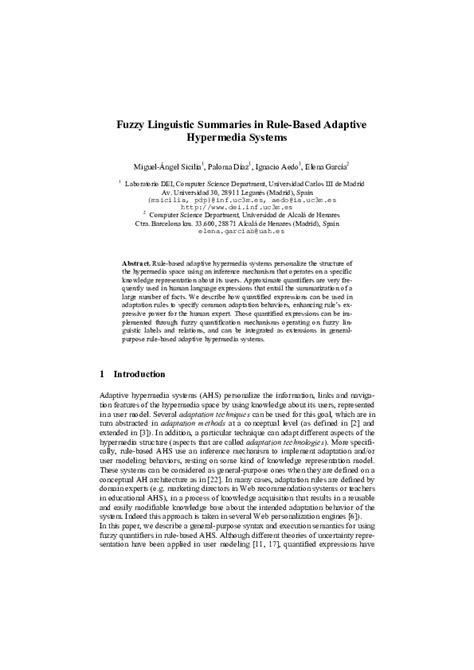 Pdf Fuzzy Linguistic Summaries In Rule Based Adaptive Hypermedia Systems