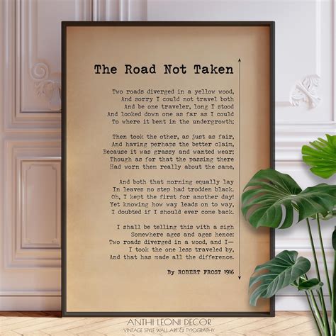 The Road Not Taken Poem By Robert Frost Poster Print Minimalist Style