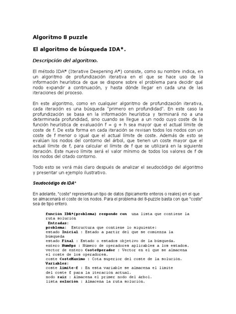 algoritmo ida 8puzzle pdf algoritmos y estructuras de datos matemáticas aplicadas