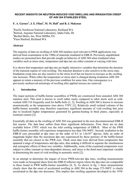 Pdf Recent Insights On Neutron Induced Void Swelling And Irradiation Creep Of Aisi 304