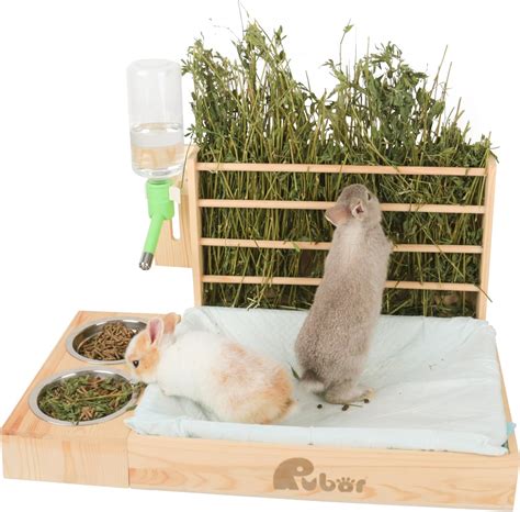 Rubor Rabbit Hay Feeder With Litter Box 4 In 1 Wooden