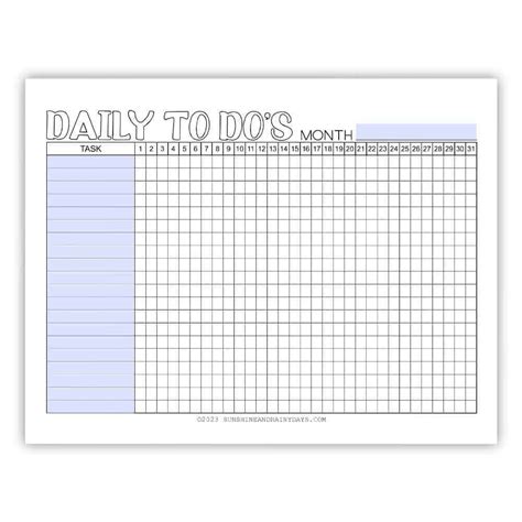 Daily To Do Checklist Sunshine And Rainy Days