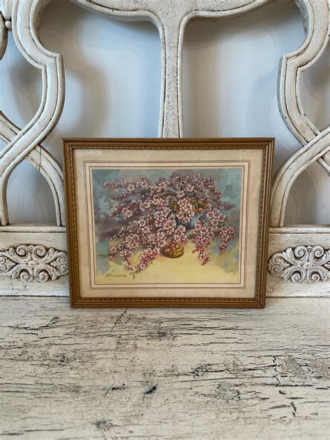 Vintage Cherry Blossoms Print 1930s Litho Print In Original Frame