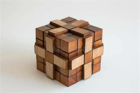 a wooden cube is placed on a plain white surface creating a simple and