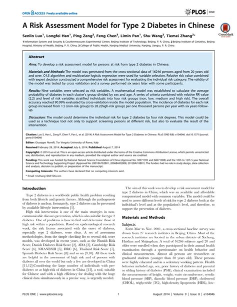 Pdf A Risk Assessment Model For Type 2 Diabetes In Chinese