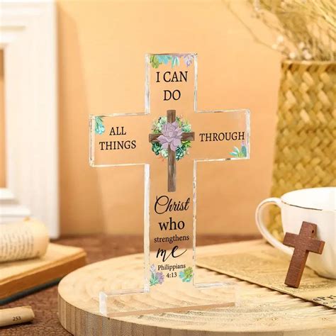 영감을 주는 성경 구절이 있는 우아한 아크릴 십자가 장식 꽃 디자인 결혼식 생일 휴일 등에 완벽 목사 가족 및 친구들을 위한 이상적인 선물 홈and주방 Temu