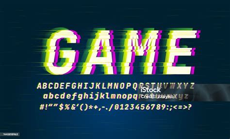 글리치 스타일 디지털 글꼴 라틴 알파벳 라틴 알파벳 문자 숫자 및 기호 집합 타이포그래피 미래의 창의적인 디자인 트렌디한 레터링 현대적인 개념 녹색과 분홍색 왜곡 된 채널