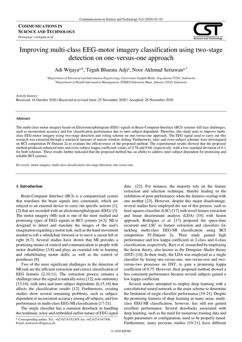 Pdf Improving Multi Class Eeg Motor Imagery Classification Using Two