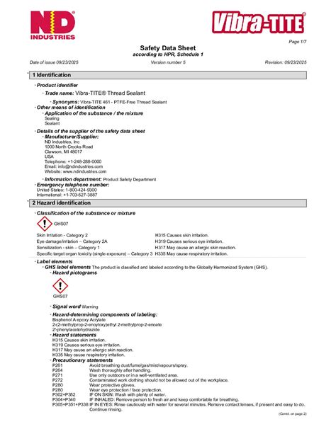 Safety Data Sheets Sds Vibra Tite