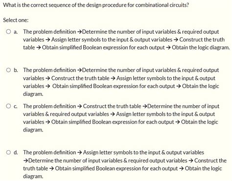 solved the correct sequence of the design procedure for combinational