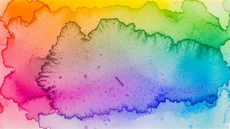 Vibrant Rainbow Watercolor Splatter And Bleed Effect On White Paper