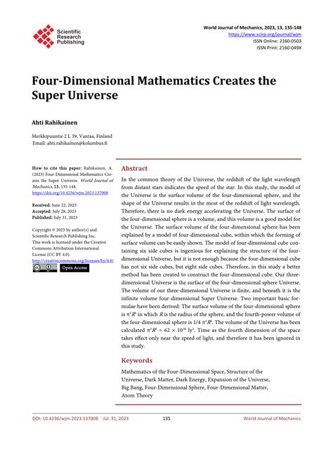 Pdf Four Dimensional Mathematics Creates The Super Universe