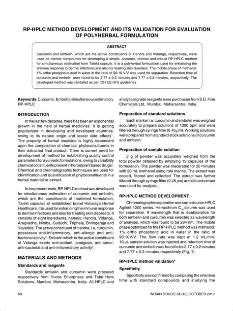Pdf Rp Hplc Method Development And Its Validation For Evaluation Of Polyherbal Formulation