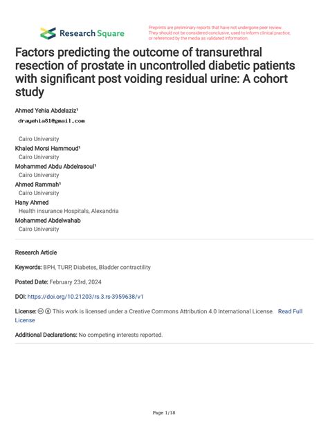 Pdf Factors Predicting The Outcome Of Transurethral Resection Of Prostate In Uncontrolled