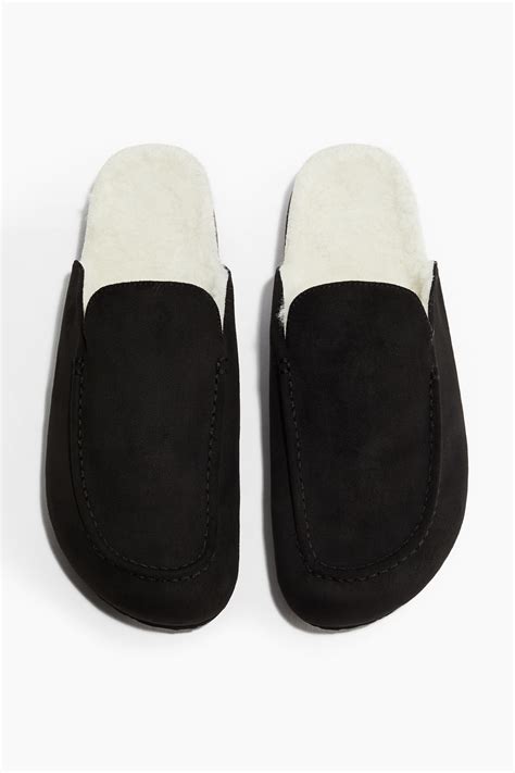 Pile Lined Slippers Black Men Handm Gb