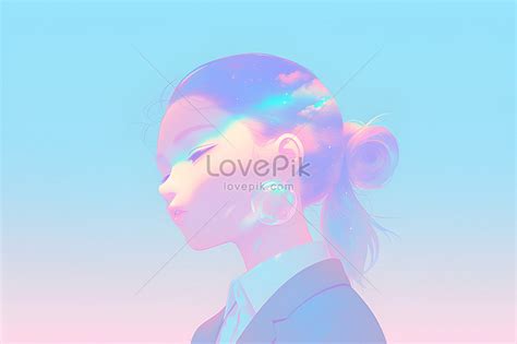 소녀의 웃는 옆모습 일러스트 무료 다운로드 Lovepik