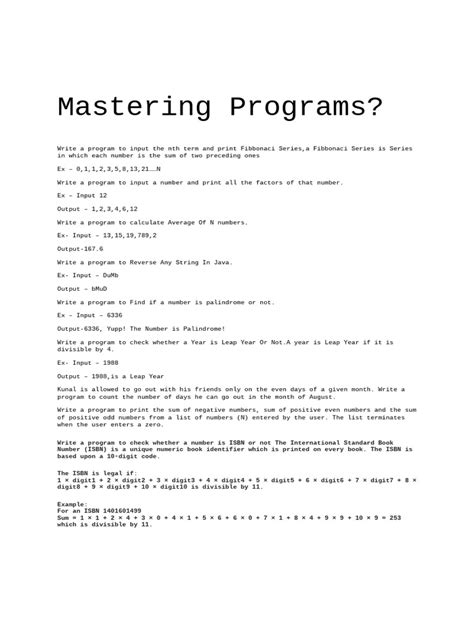 Mastering Programs Pdf