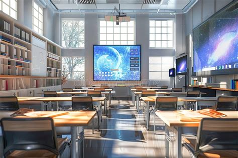 A Modern And Inviting Classroom Space With Interactive Panels Ai Assistants And Natural Light