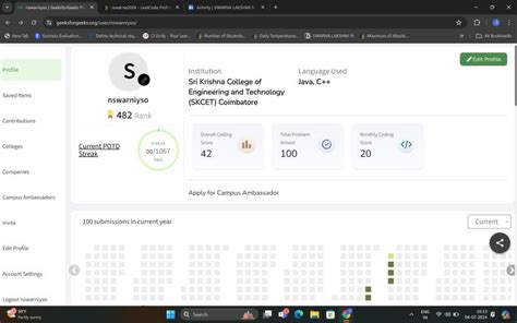 Swarna Lakshmi N On Linkedin Codingjourney Geeksforgeeks Continuouslearning Milestoneachieved
