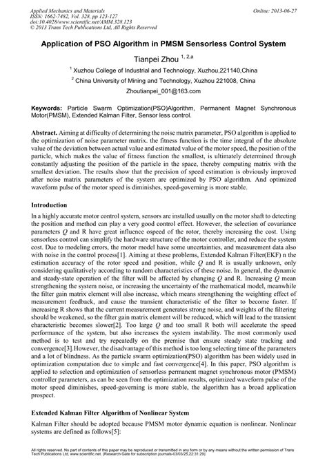 Application Of Pso Algorithm In Pmsm Sensorless Control System