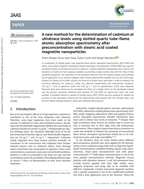Pdf A New Method For The Determination Of Cadmium At Ultratrace Levels Using Slotted Quartz
