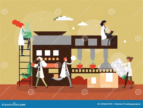 Pharmaceutical Factory Production Line Pharmacists Vector