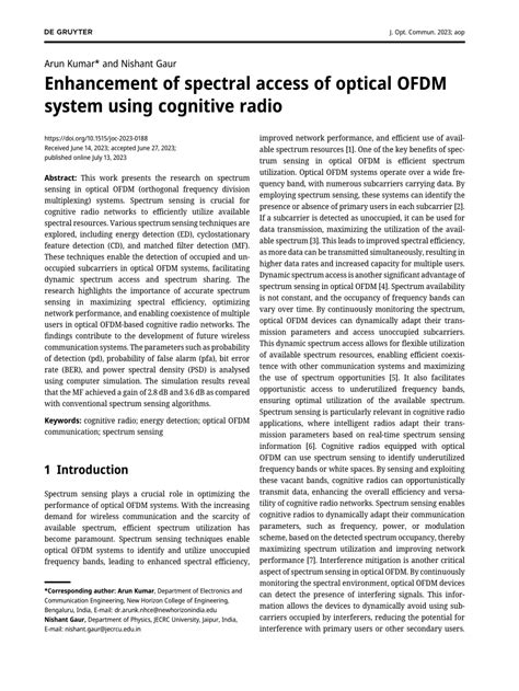 Pdf Enhancement Of Spectral Access Of Optical Ofdm System Using