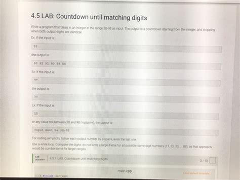 Solved 45 Lab Countdown Until Matching Digits Write A P