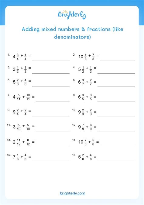 Adding Fractions Worksheets Brighterly