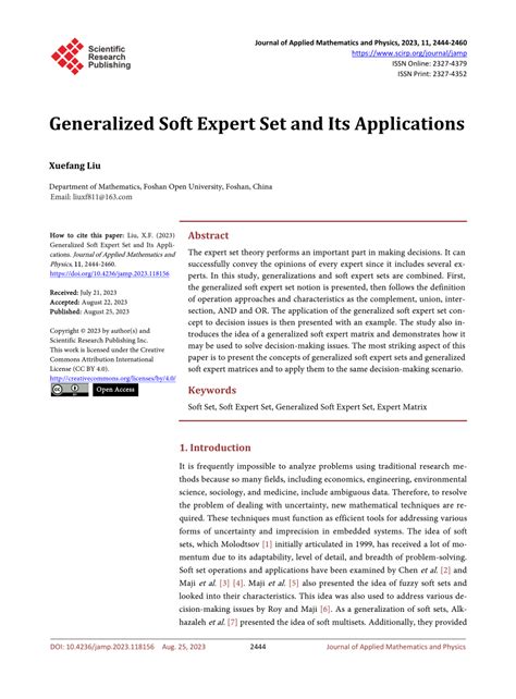 Pdf Generalized Soft Expert Set And Its Applications