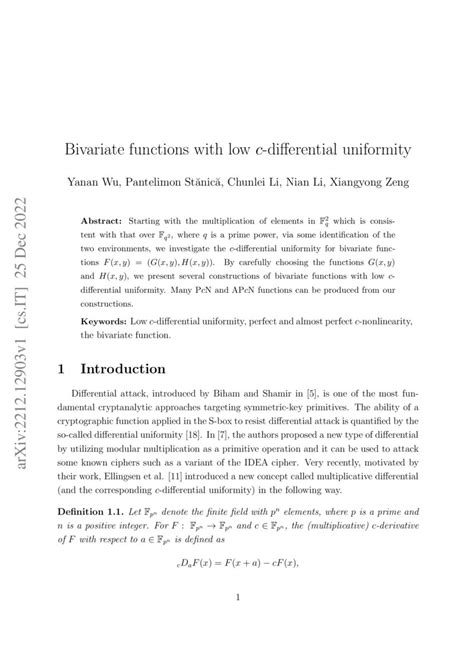 Bivariate Functions With Low C Differential Uniformity Deepai