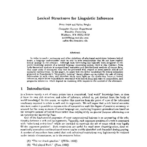 Lexical Structures For Linguistic Inference Acl Anthology
